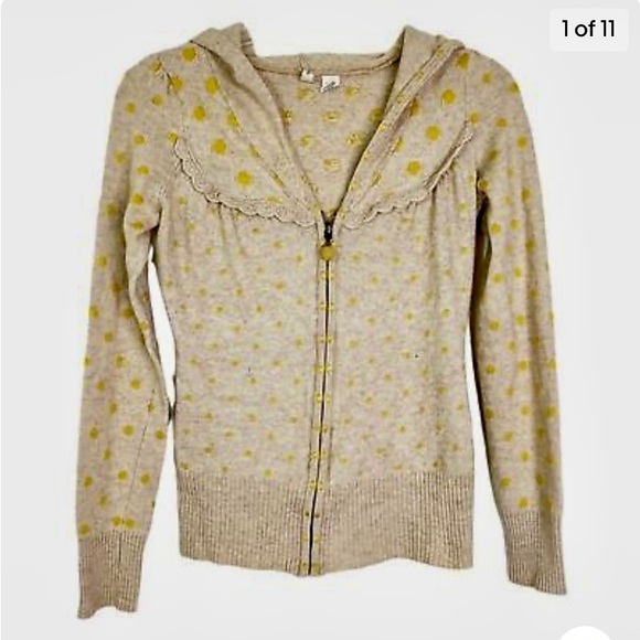 Moth | Sweaters | Moth Anthropologie Polka Dot Full Zip Hooded Cardigan ...